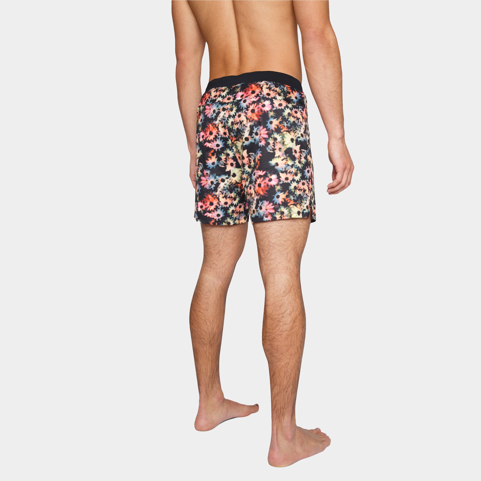 Yoga Crow™ Men's FLOW SHORTS with Liner & Zippered Pockets in Black Floral