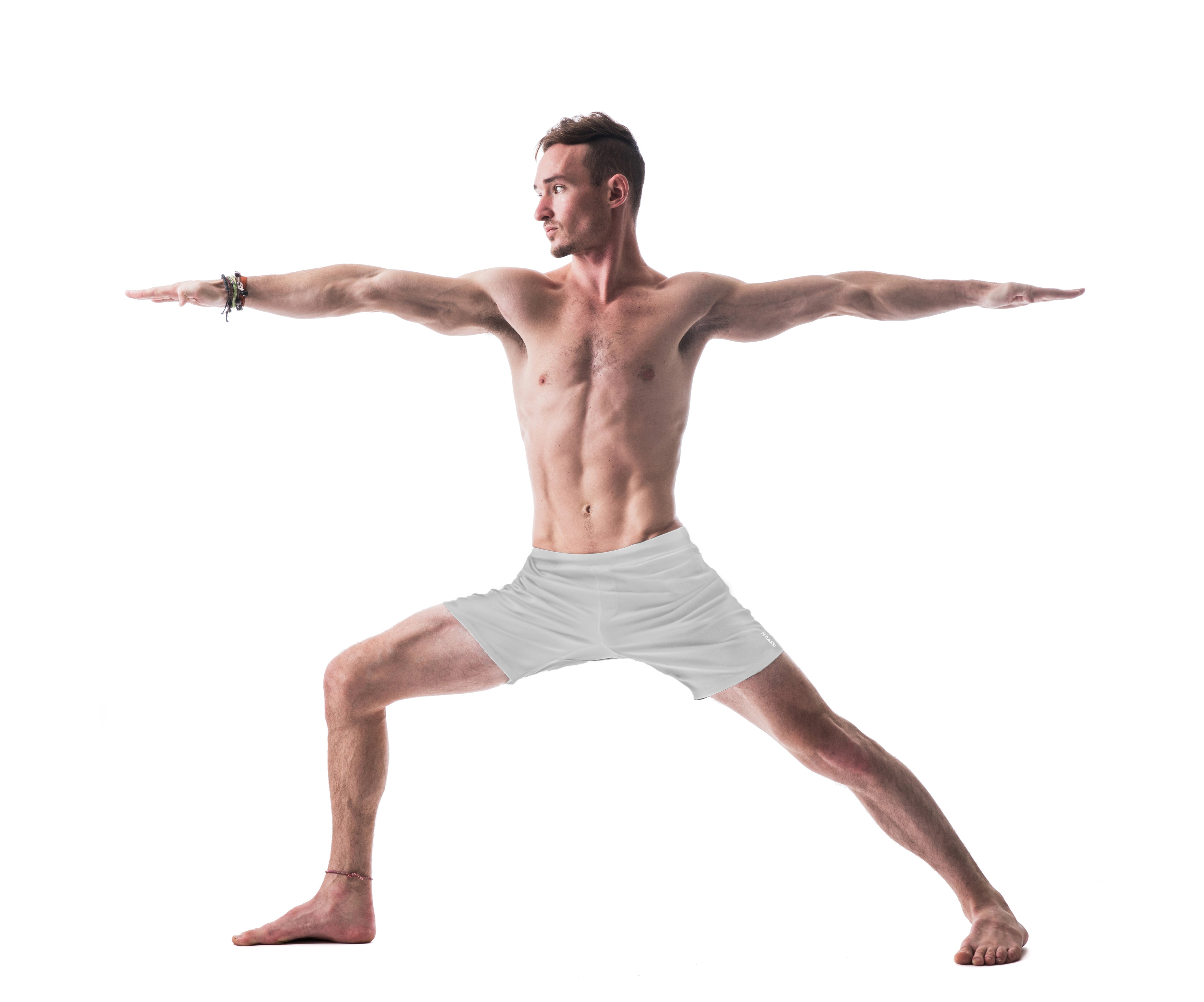 Yoga Crow™ Men's Pocketless Swerve Yoga Shorts with Liner in Light Grey